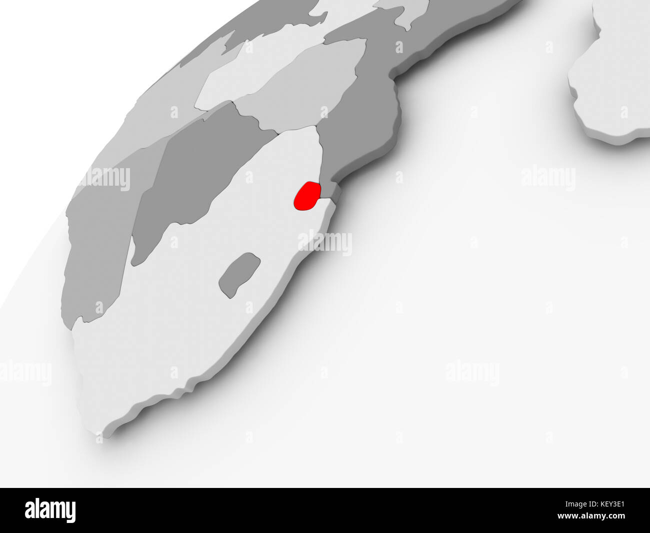 Map of Swaziland in red on grey political globe. 3D illustration Stock ...