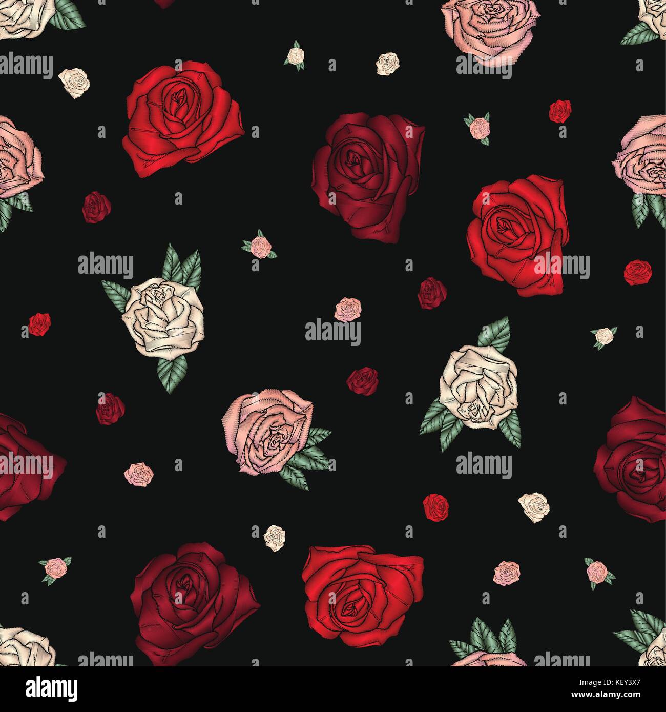 Embroidery seamless pattern with roses Stock Vector Image & Art - Alamy