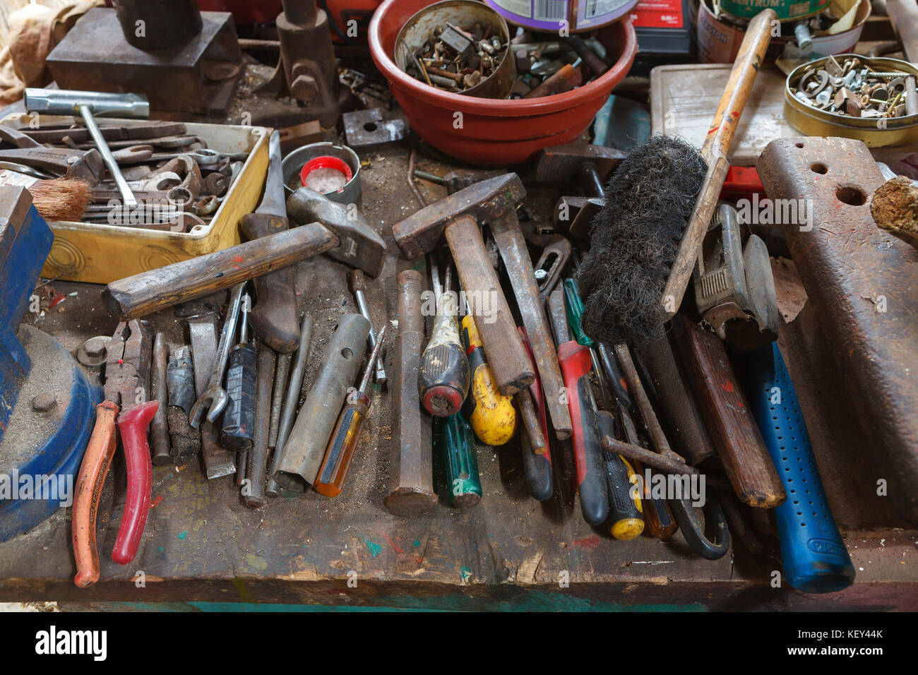 Tools in old workshop Stock Photo - Alamy