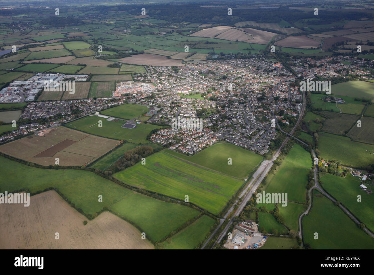 An aerial view of the town of Somerton in Somerset, South West England ...