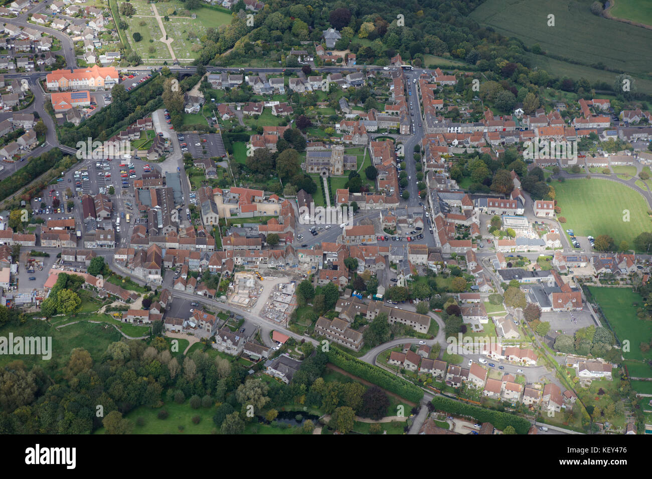 An aerial view of the town of Somerton in Somerset, South West England ...
