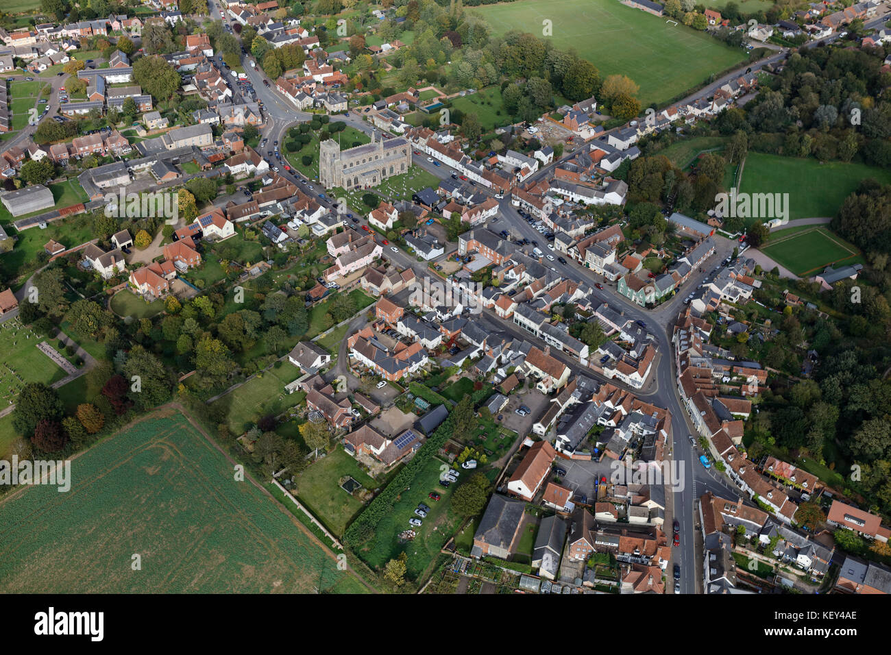 An aerial view of the Suffolk village of Clare Stock Photo - Alamy