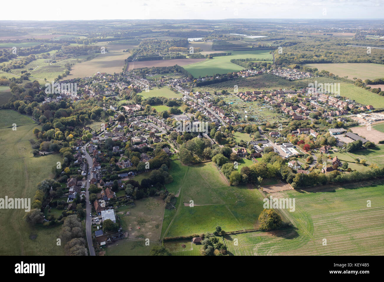 An aerial view of the village of Littlebourne in Kent, South East ...