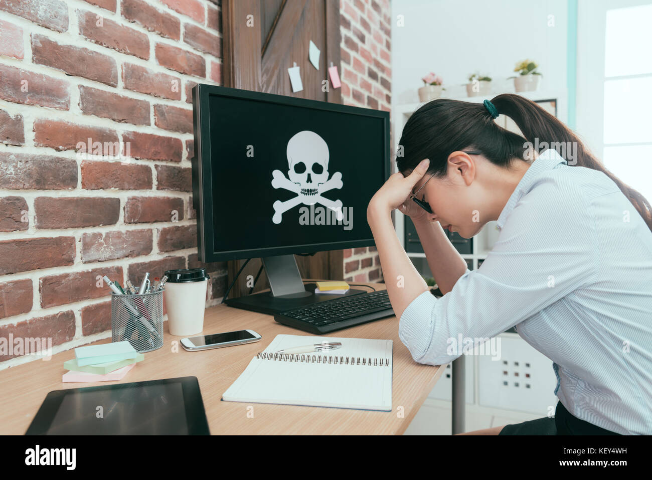 beautiful business woman having work problem because her office ...