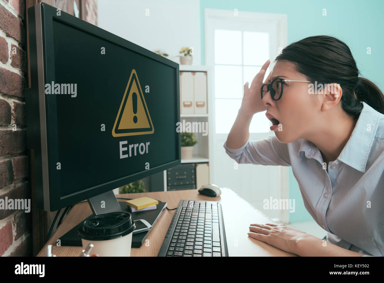 annoyed company manager lady finding office working computer getting ...