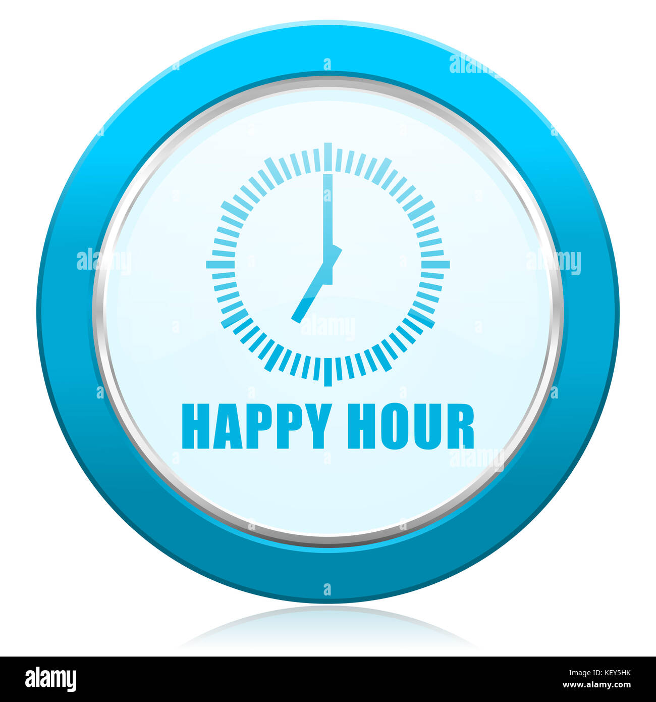 Happy hour blue chrome silver metallic border web icon. Round button ...
