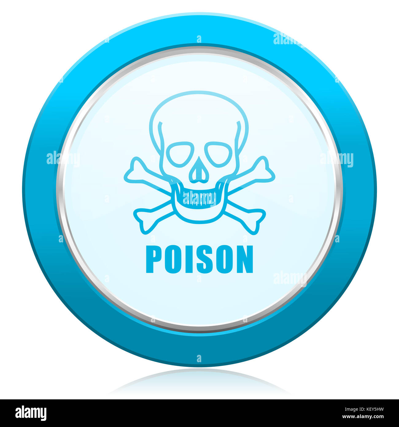 Poison skull blue chrome silver metallic border web icon. Round button ...