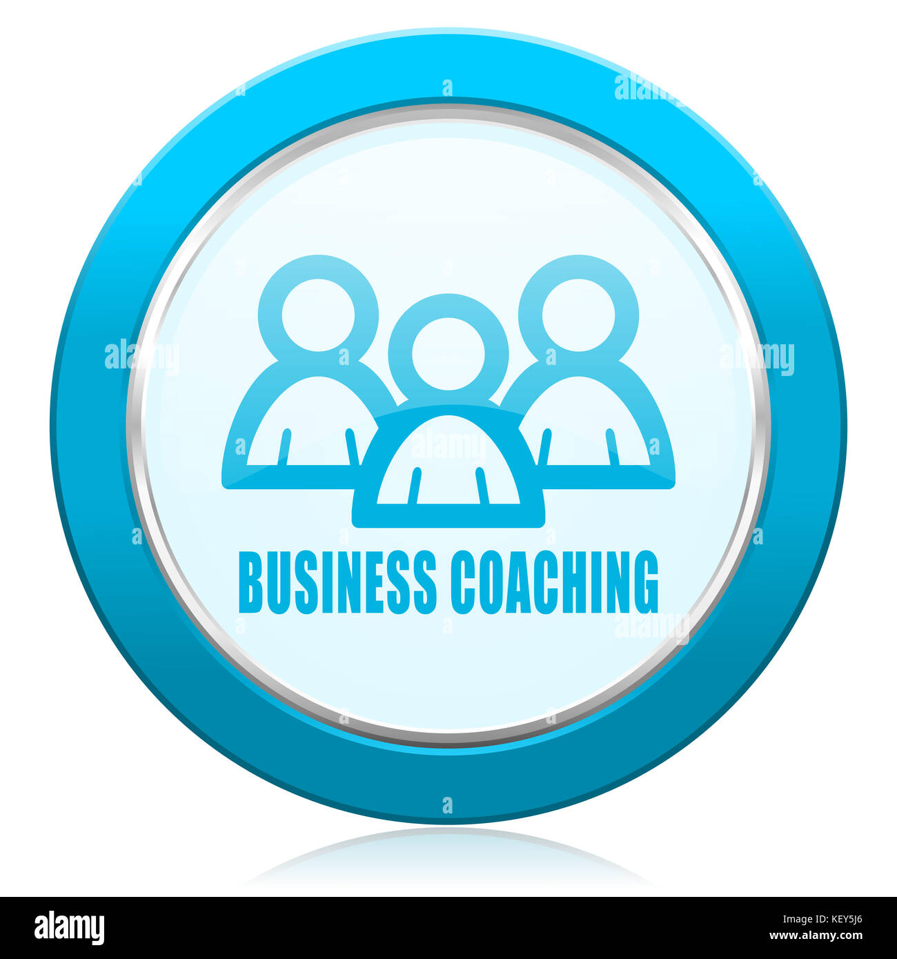 Business coaching blue chrome silver metallic border web icon. Round ...