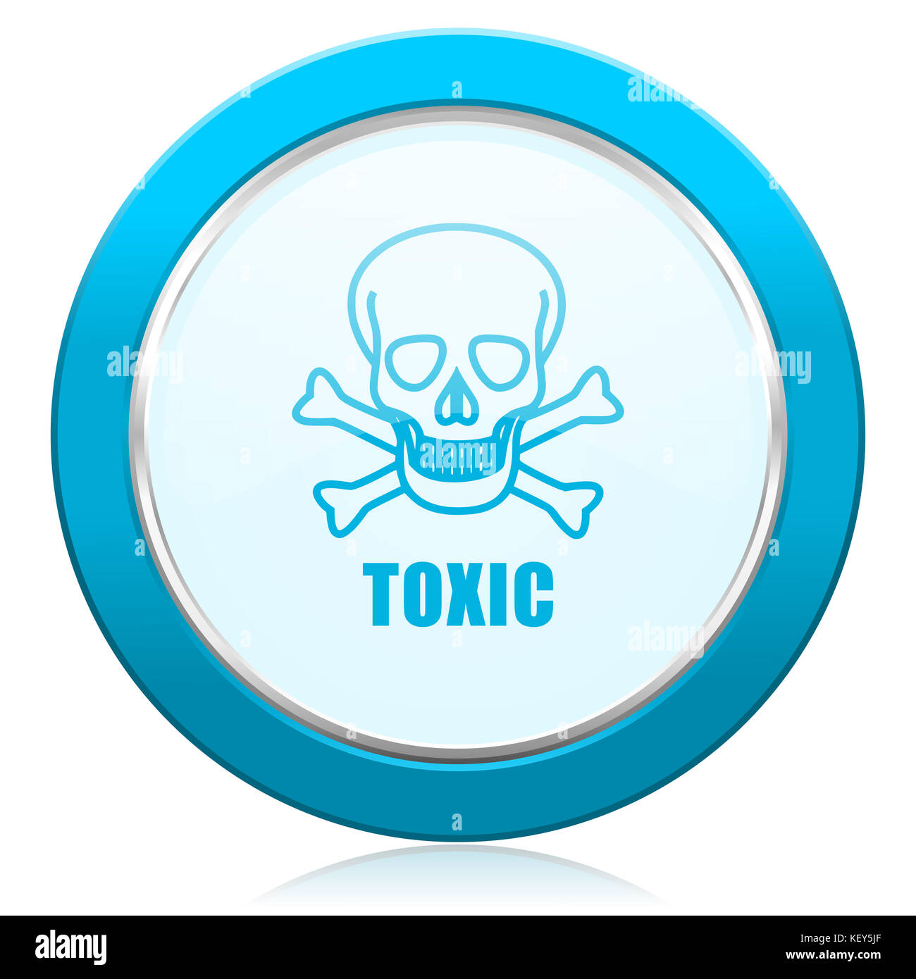 Toxic skull blue chrome silver metallic border web icon. Round button ...