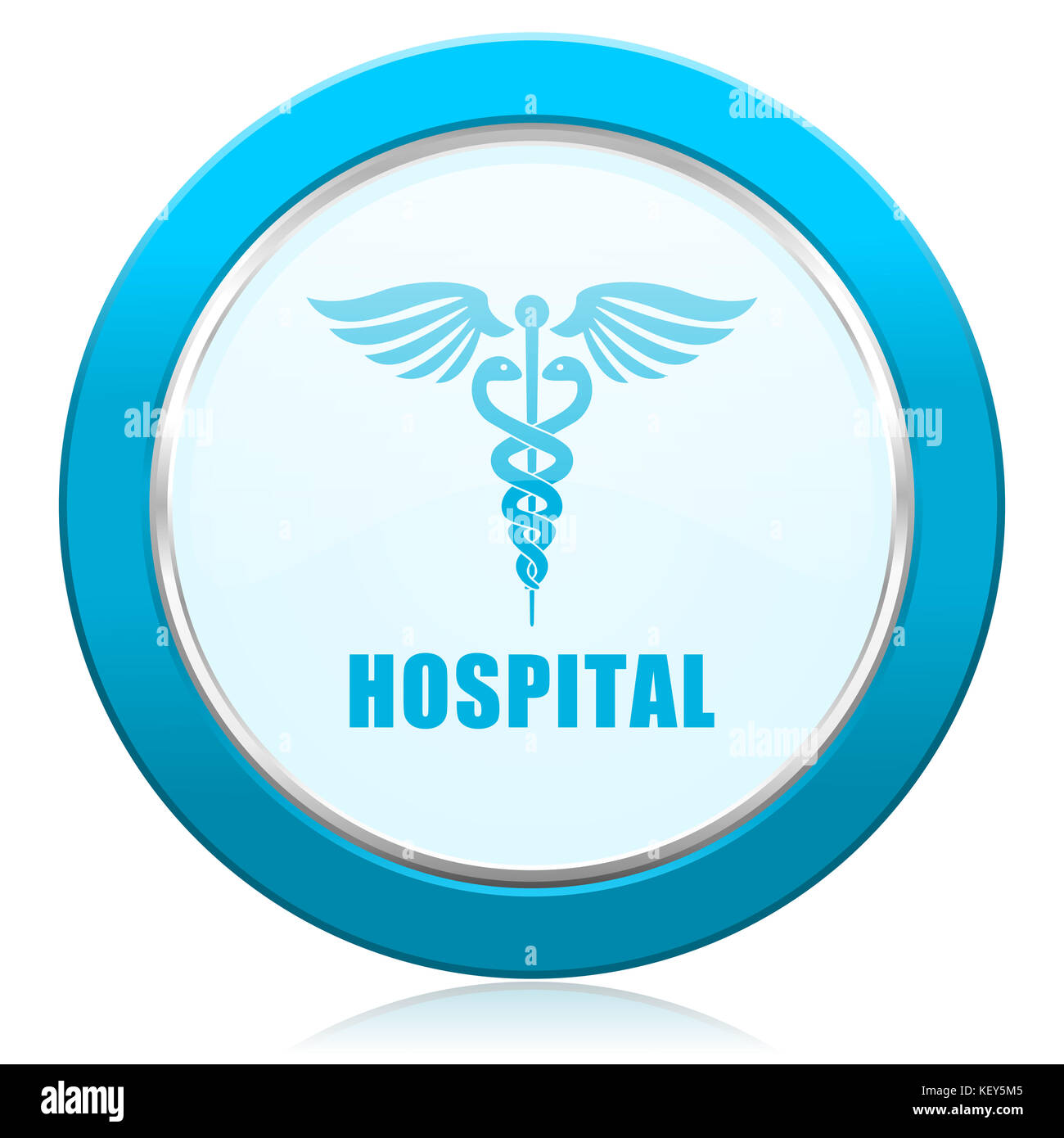 Hospital blue chrome silver metallic border web icon. Round button for ...