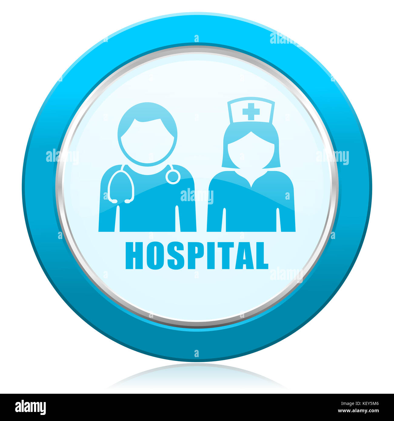 Hospital blue chrome silver metallic border web icon. Round button for ...