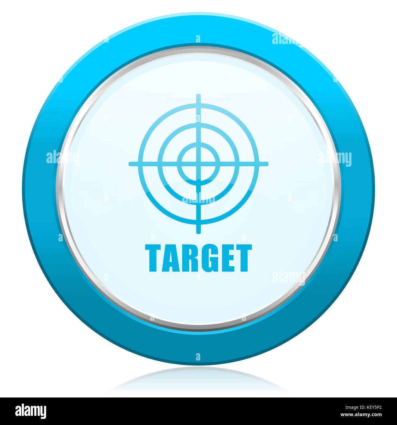 Target blue chrome silver metallic border web icon. Round button for ...