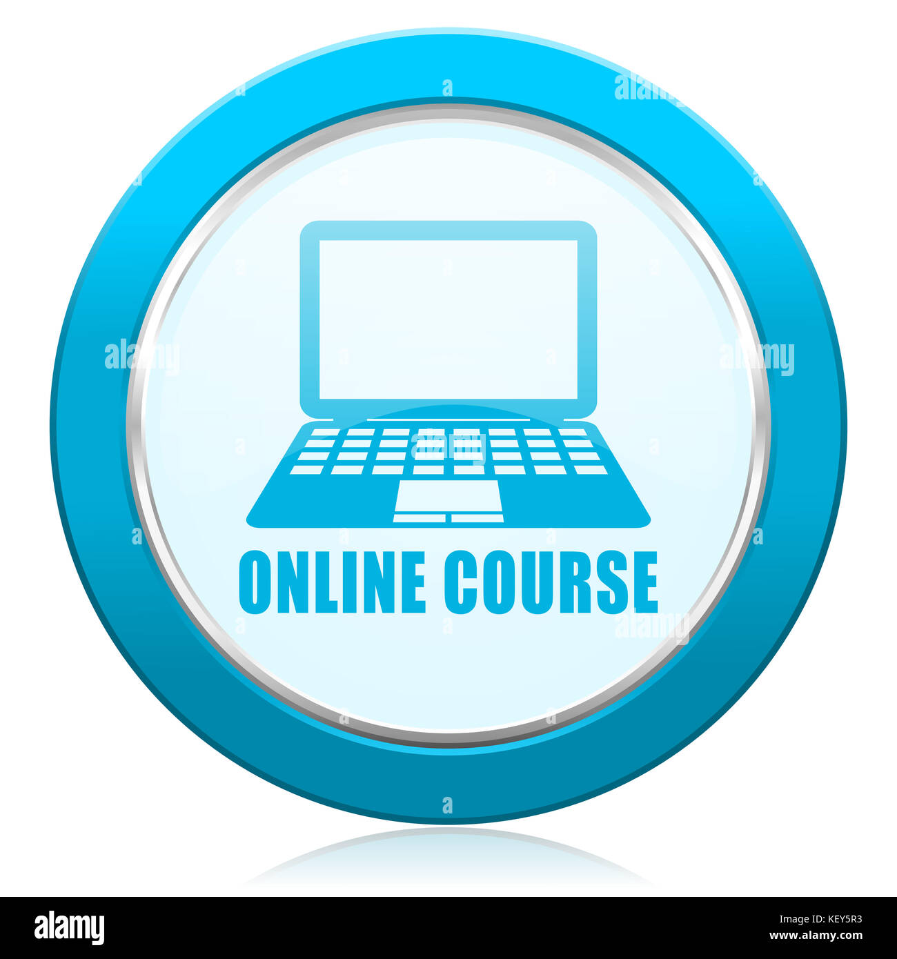 Online course blue chrome silver metallic border web icon. Round button ...