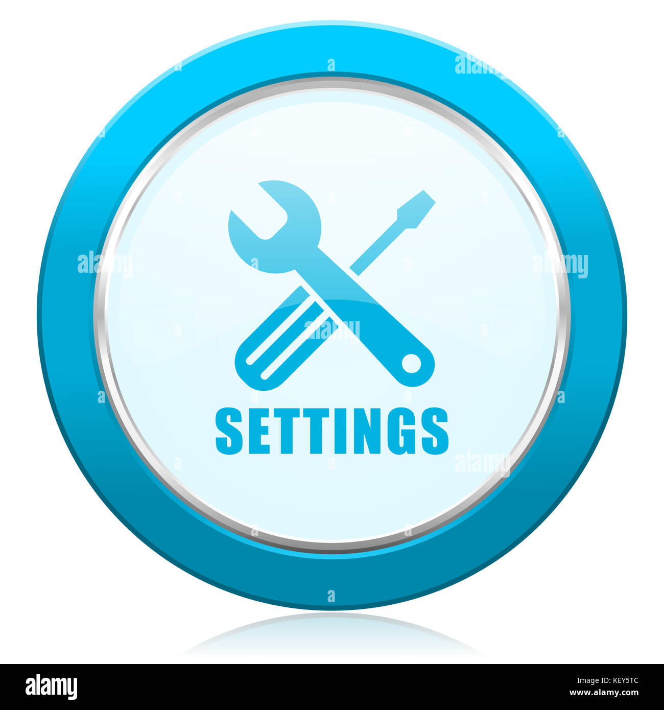 Settings blue chrome silver metallic border web icon. Round button for ...