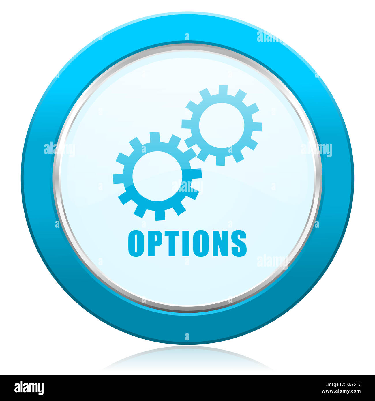 Options blue chrome silver metallic border web icon. Round button for ...