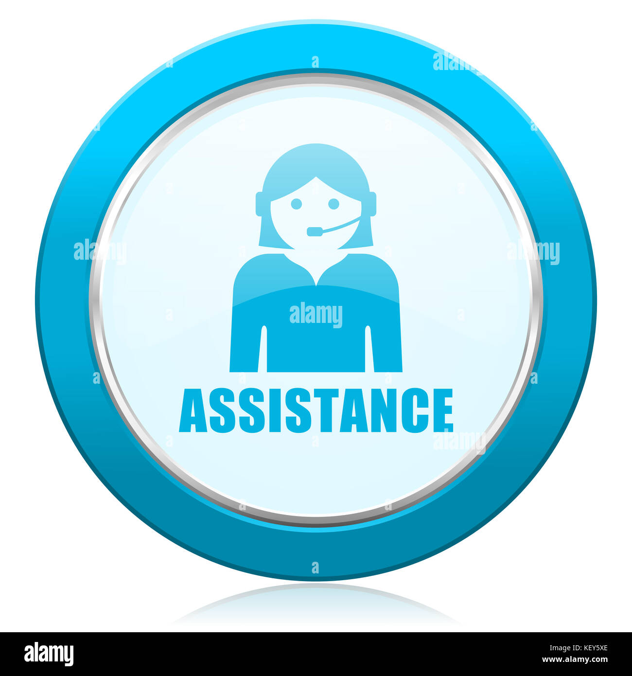 Assistance blue chrome silver metallic border web icon. Round button ...