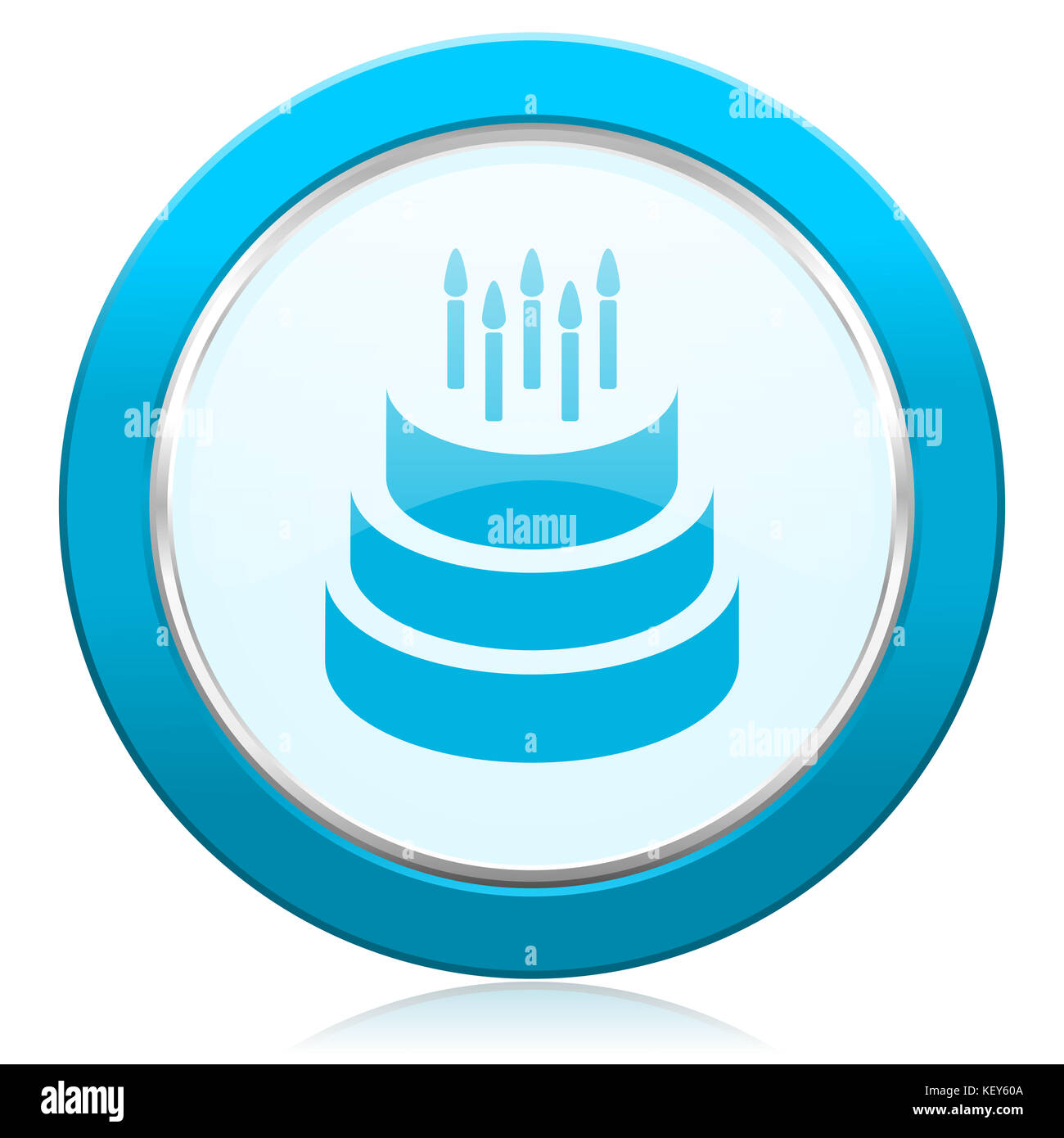 Cake blue chrome silver metallic border web icon. Round button for ...