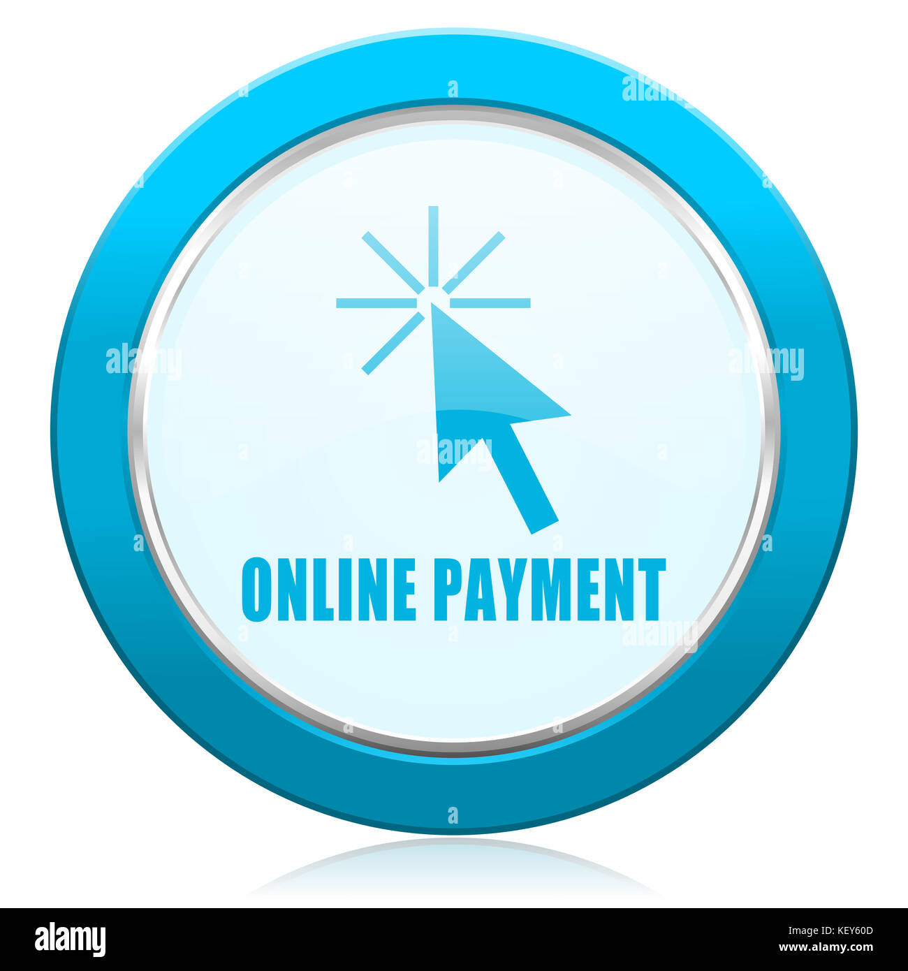 Online payment blue chrome silver metallic border web icon. Round ...