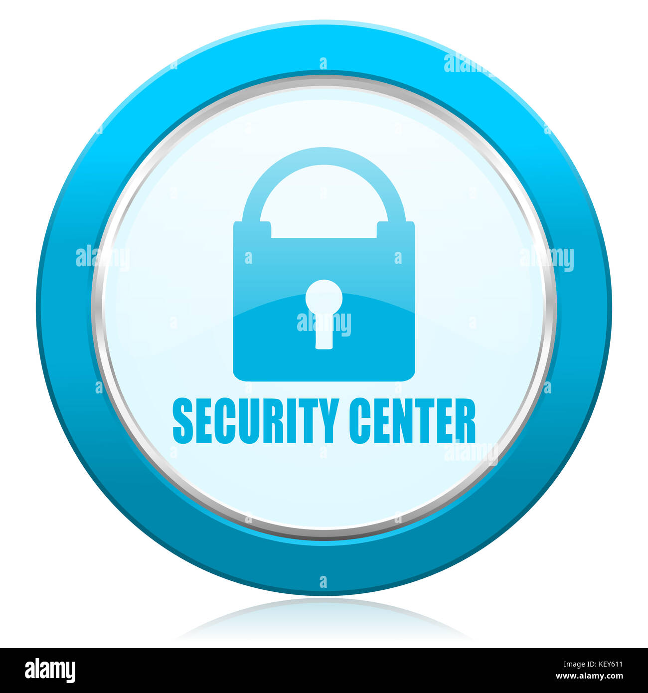 Security center blue chrome silver metallic border web icon. Round ...