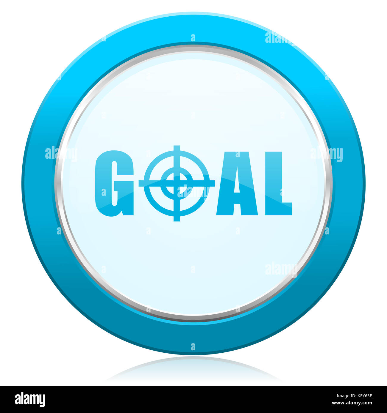 Goal blue chrome silver metallic border web icon. Round button for ...