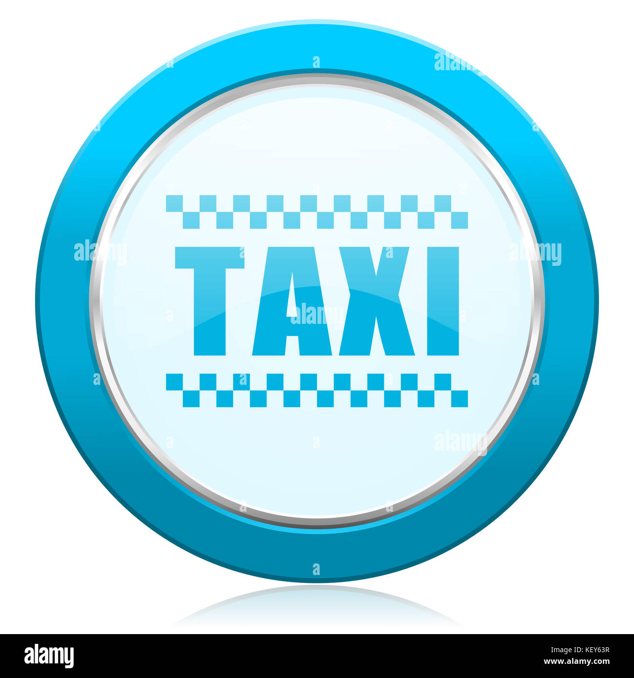 Taxi blue chrome silver metallic border web icon. Round button for ...