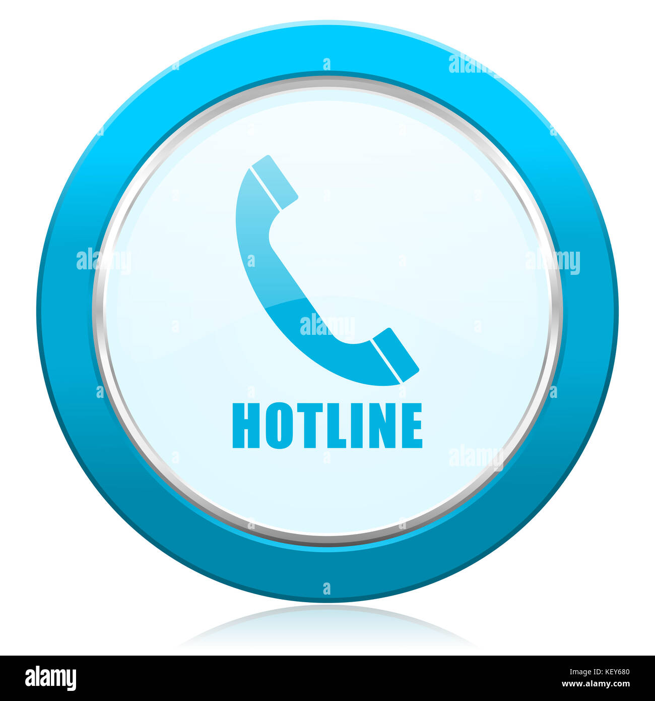 Hotline blue chrome silver metallic border web icon. Round button for ...