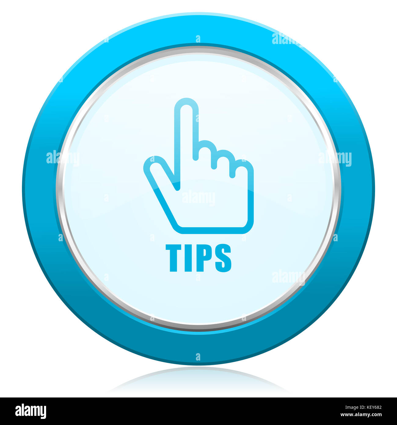 Tips blue chrome silver metallic border web icon. Round button for ...