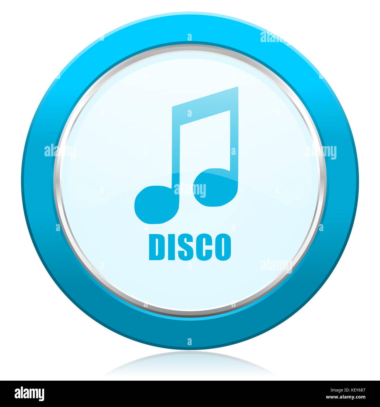 Disco music blue chrome silver metallic border web icon. Round button ...
