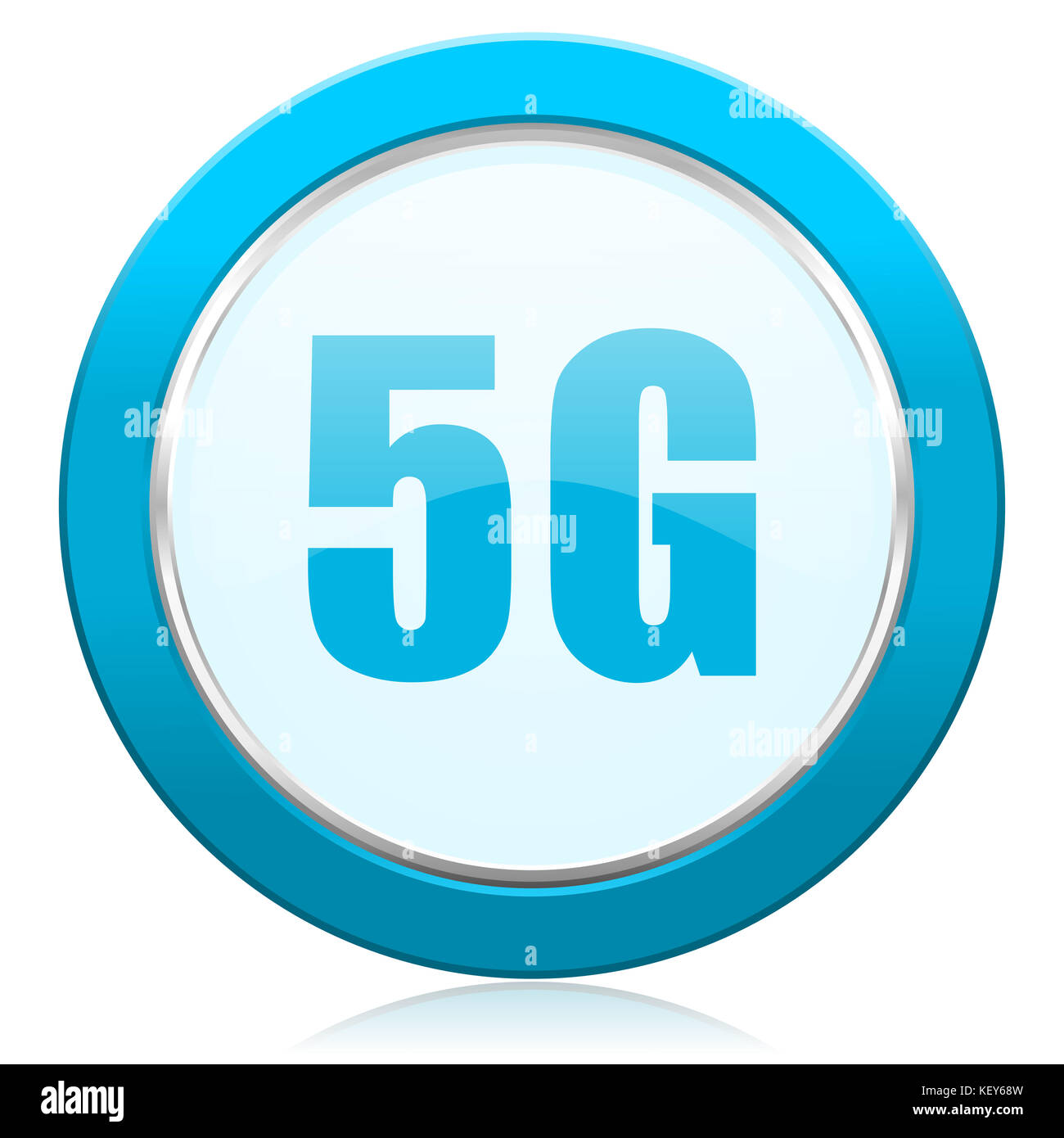 5g blue chrome silver metallic border web icon. Round button for ...