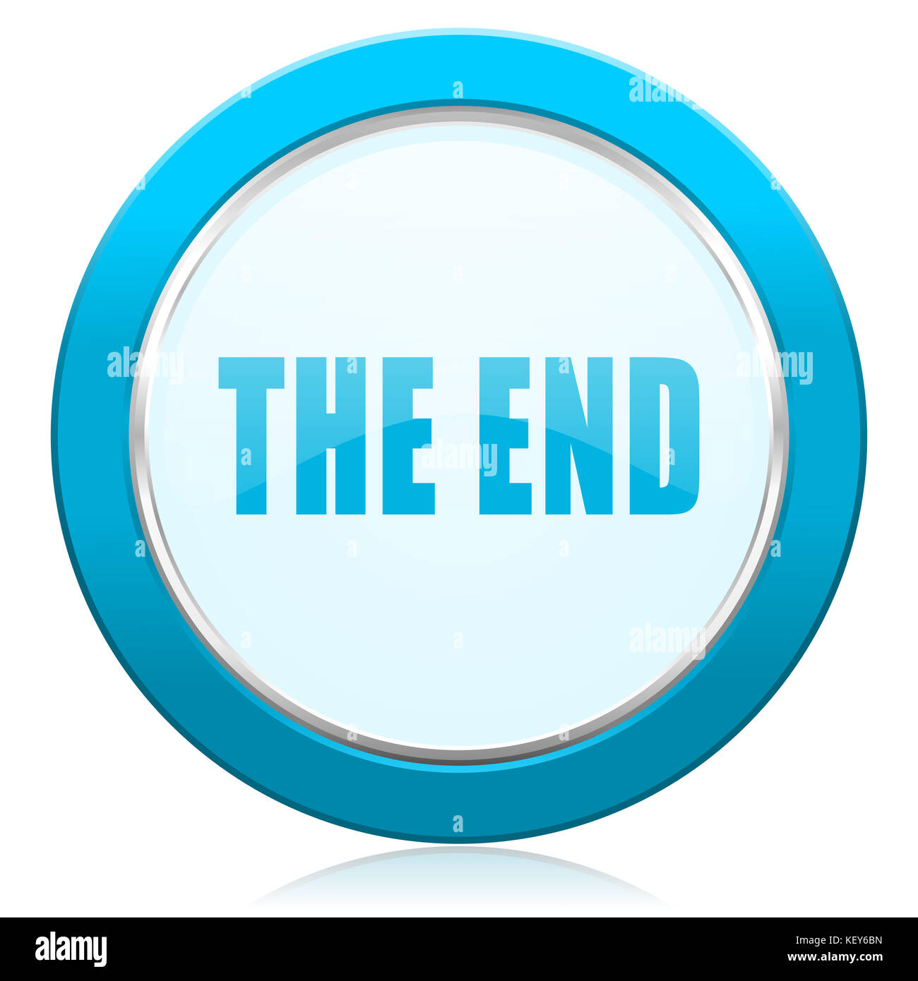 The end blue chrome silver metallic border web icon. Round button for ...