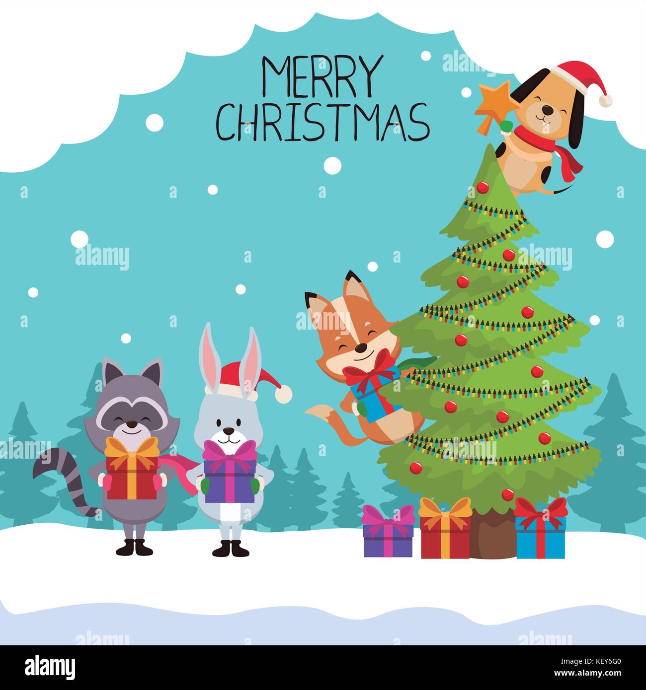 Merry chrismtas card cartoon Stock Vector Image & Art - Alamy