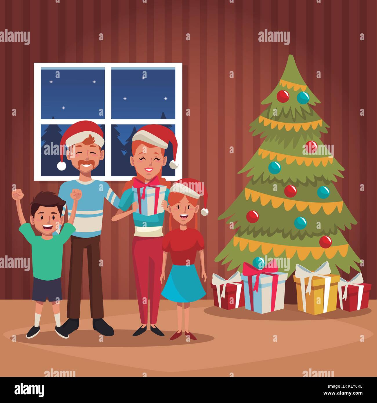Family christmas cartoon Stock Vector Image & Art - Alamy