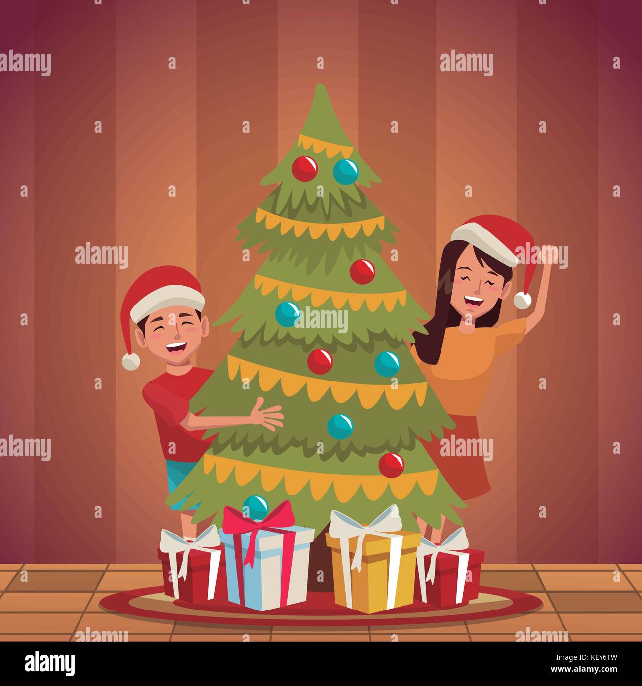 Family christmas cartoon Stock Vector Image & Art - Alamy