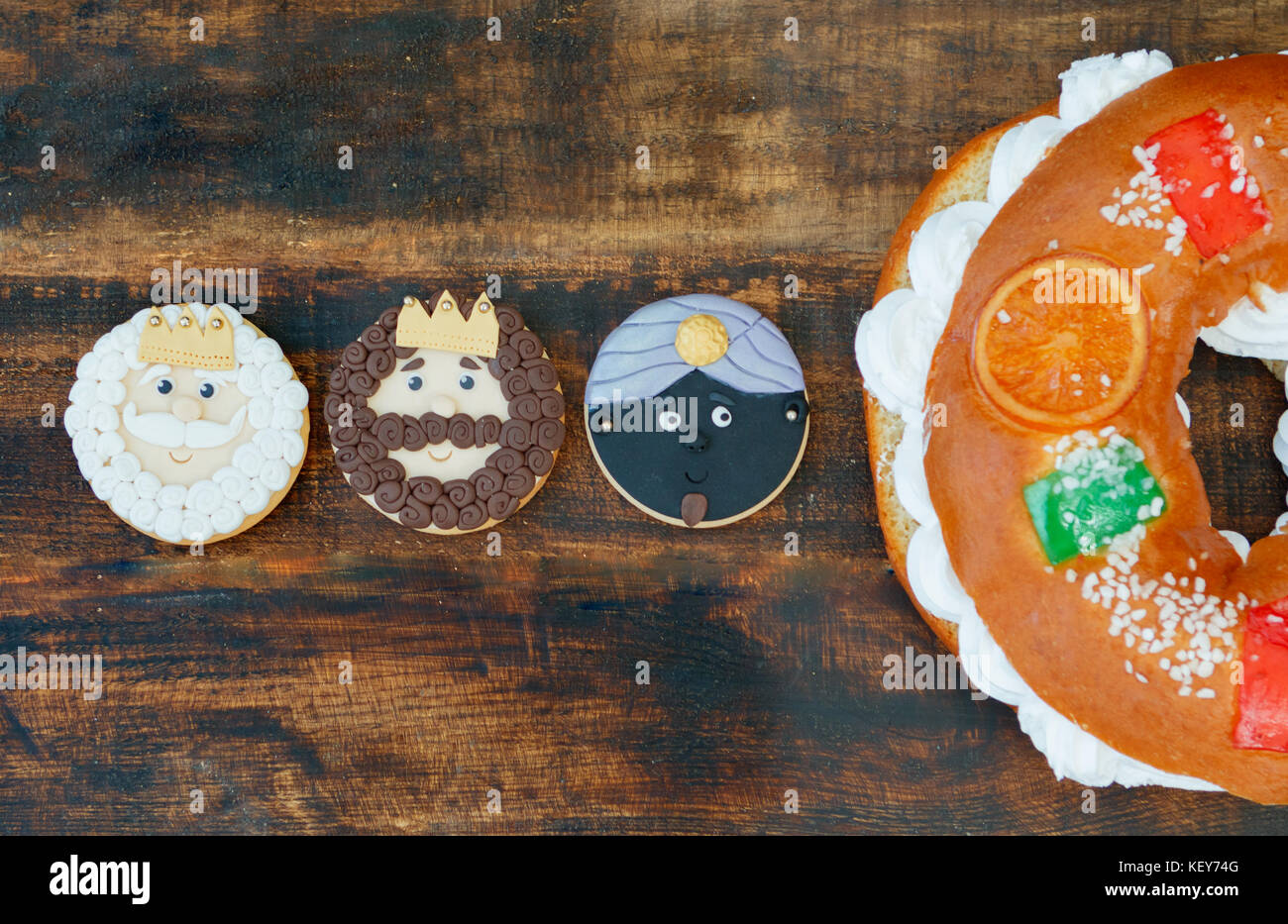 Typical dessert eaten in Spain to celebrate Epiphany with three cookies ...