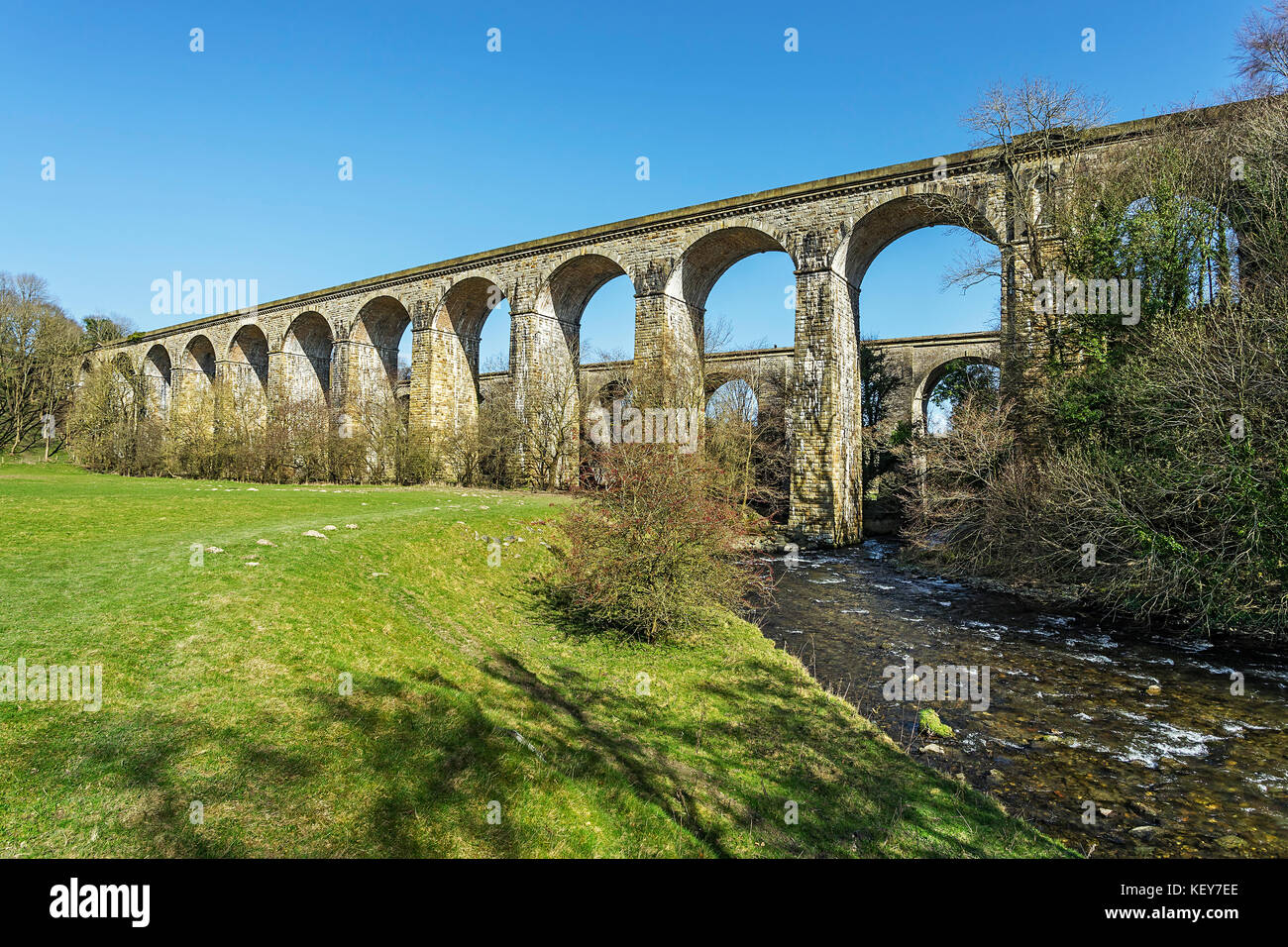 Chirk railway viaduct and behind the Chirk aqueduct on the Llangollen ...