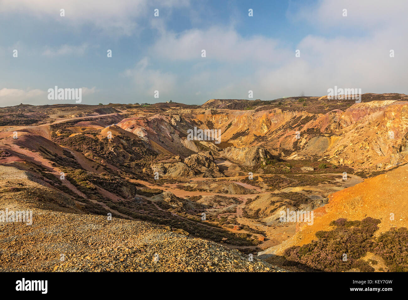 Parys Mountain disused copper ore mine showing view of the Great ...
