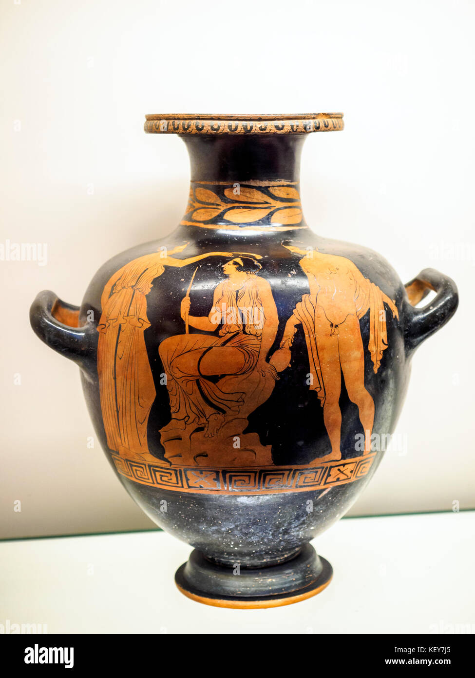 Red figured hydria (water jar) with two women and a youth made in ...