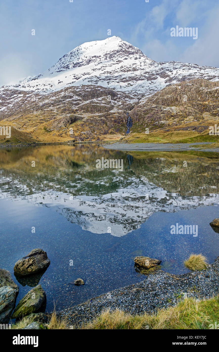 Crib Goch (Red ridge) part of the Snowdon horseshoe covered in snow ...
