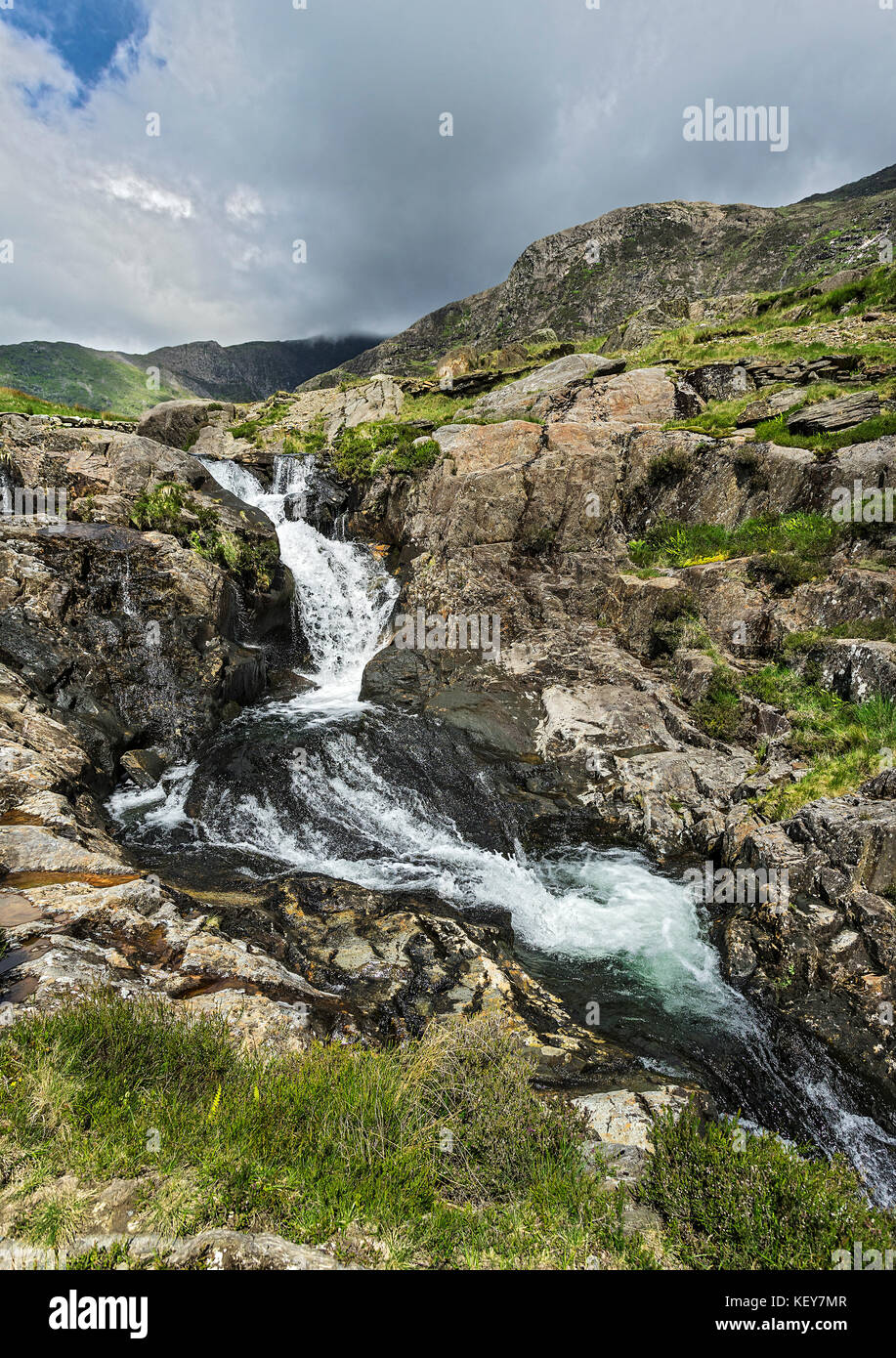 Waterfall on Afon (River) Cwm Llan close to the Watkin Path to Mount ...