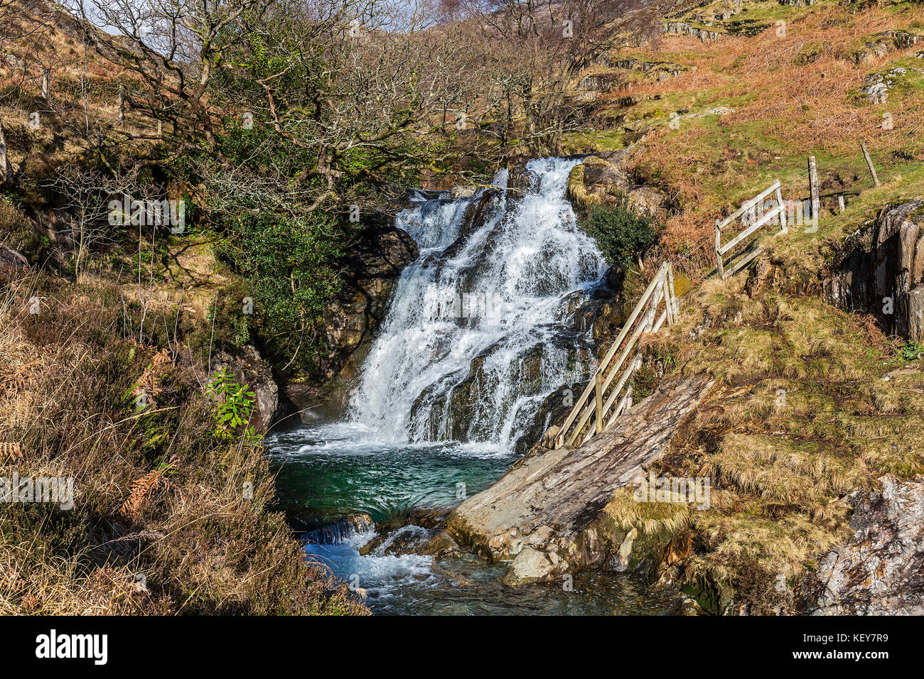 Waterfall on Afon (River) Cwm Llan close to the Watkin Path to Mount ...