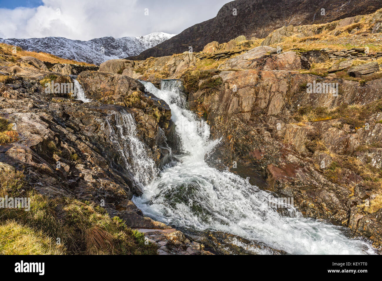 Waterfall on Afon (River) Cwm Llan close to the Watkin Path to Mount ...