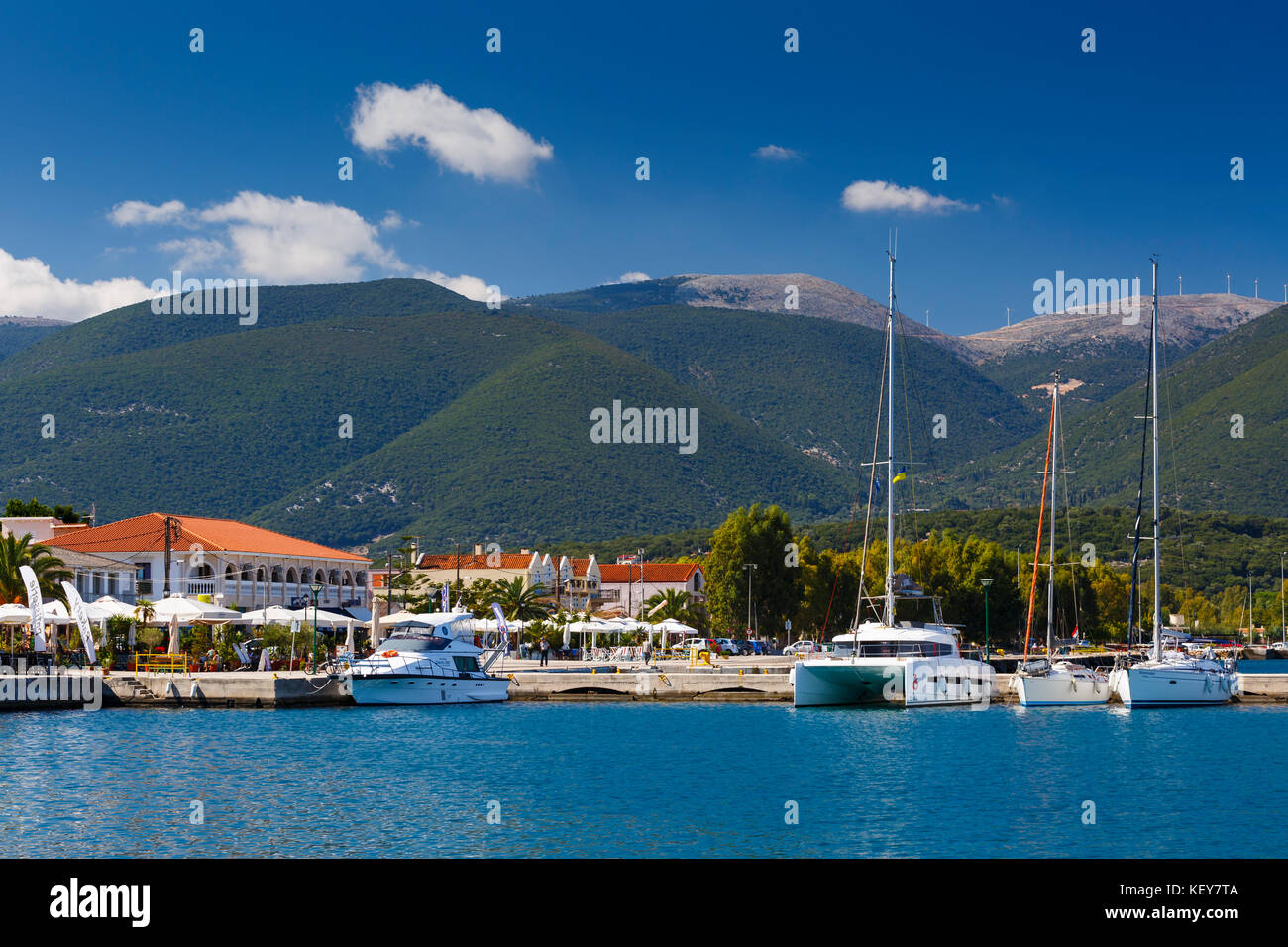 Harbor of the Sami village on Kefalonia island in Greece Stock Photo ...