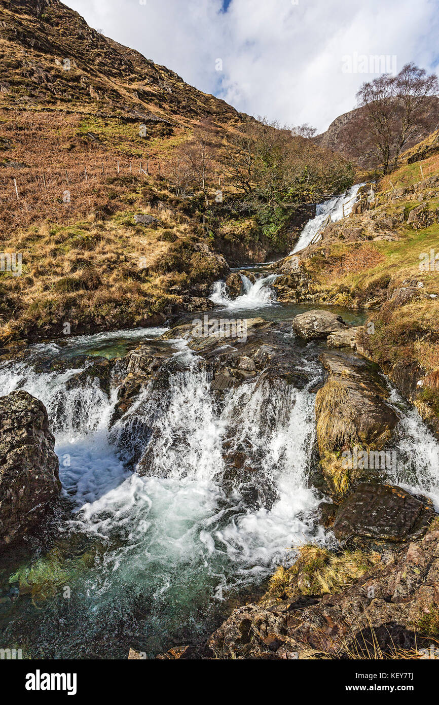 Waterfall on Afon (River) Cwm Llan close to the Watkin Path to Mount ...