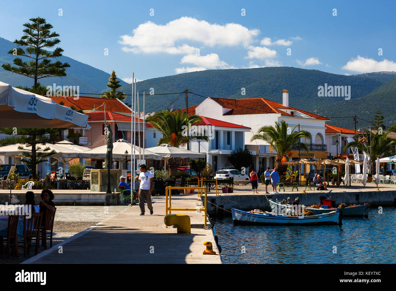 Harbor of the Sami village on Kefalonia island in Greece Stock Photo ...