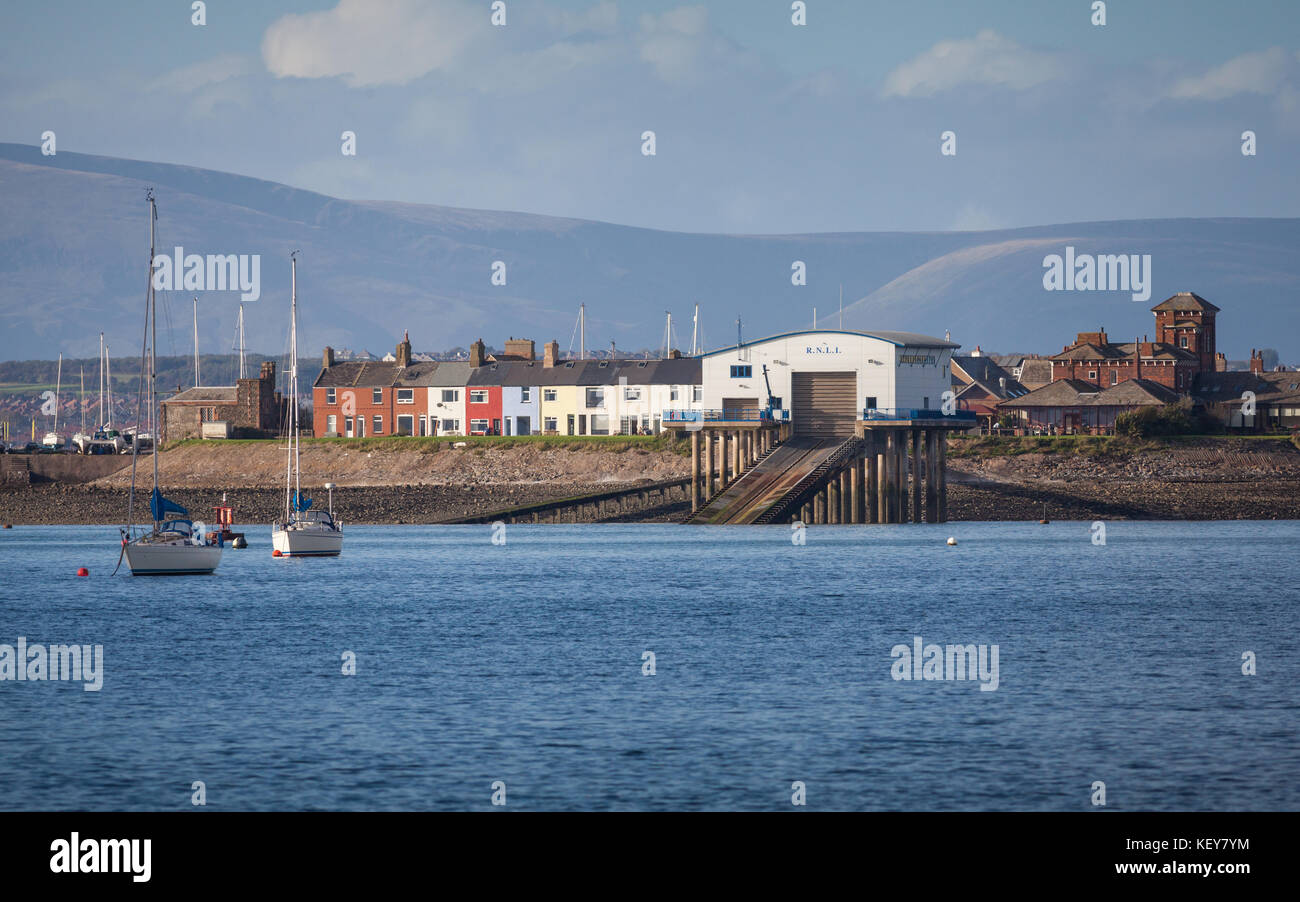 The RNLI Barrow Lifeboat station on Roa Island near Barrow-in-Furness ...
