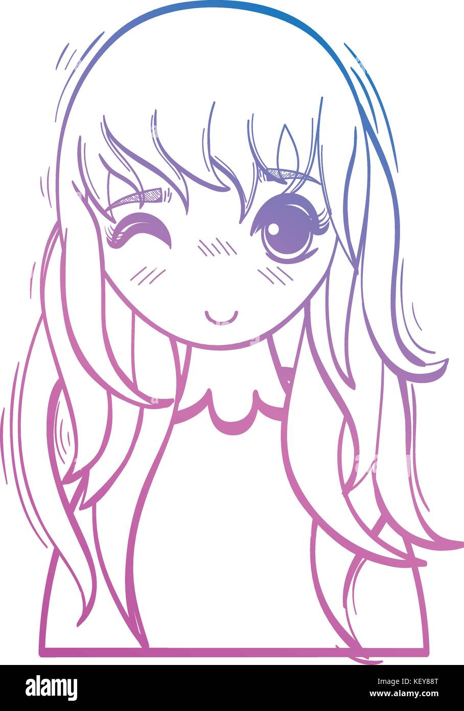 line beauty anime girl with hairstyle and blouse Stock Vector Image ...
