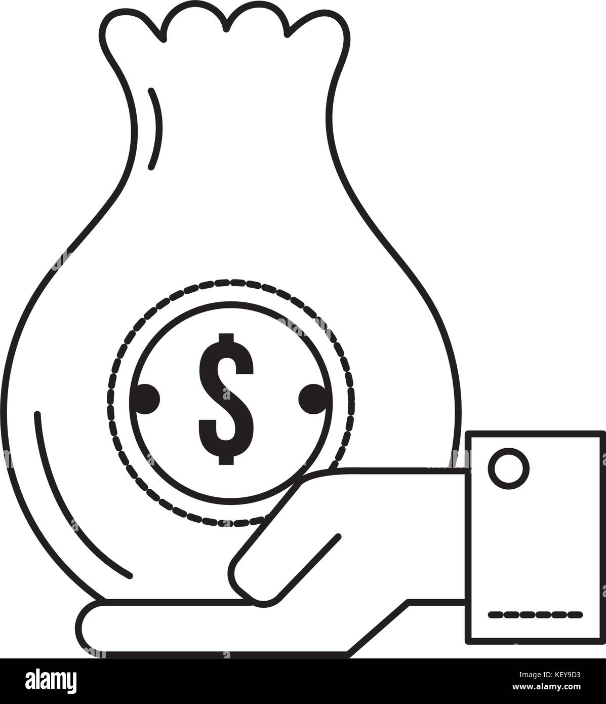 line businessman with bag cash money in the hand Stock Vector Image ...