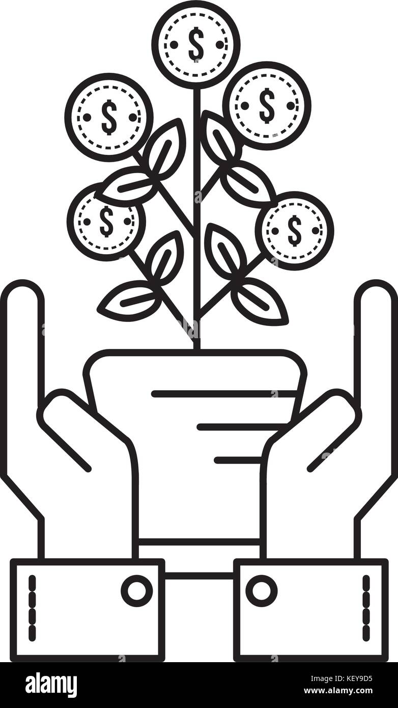 line money plant with leaves coins and hands up Stock Vector Image ...