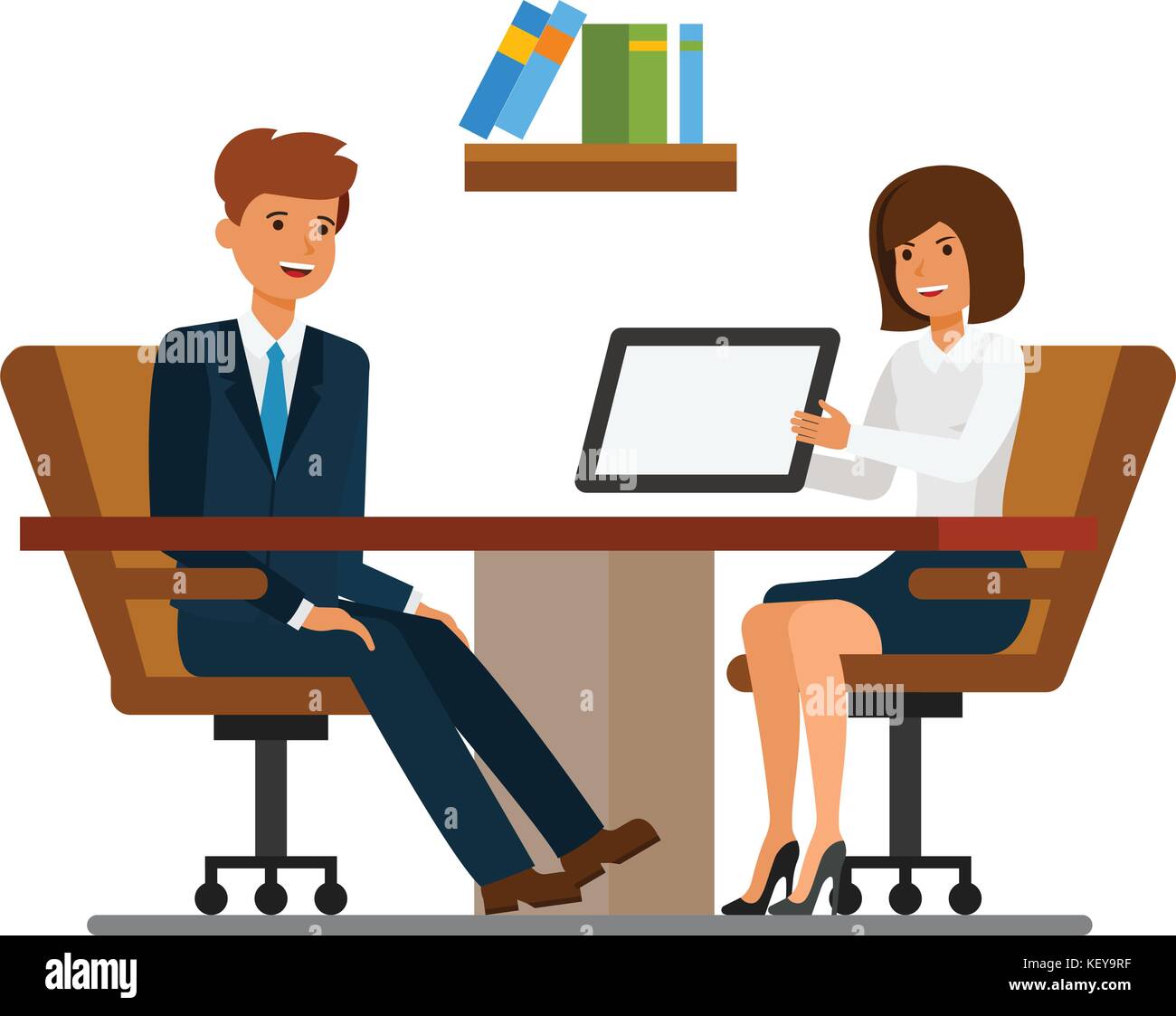 businessman and businesswoman discussion in office cartoon flat vector ...