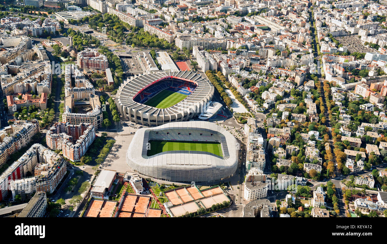 Aerial view of Stadion Le Parc des Princes & Stadion Jean Bouin, Paris ...